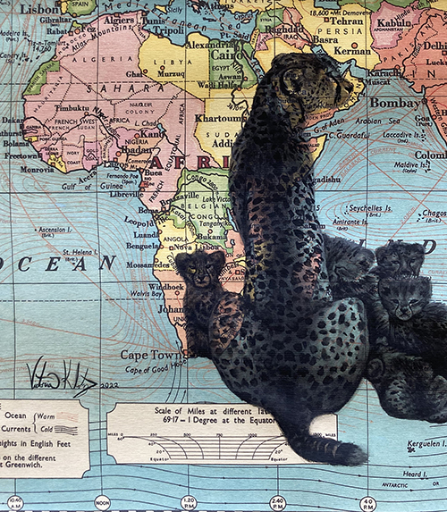 Cheetah and Offspring Africa Map Original Artwork by Victoria Klotz ...